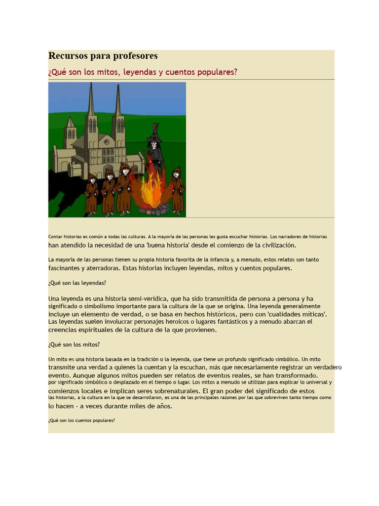 Diferencias entre mitos, leyendas y cuentos | PDF | Leyendas | Folklore