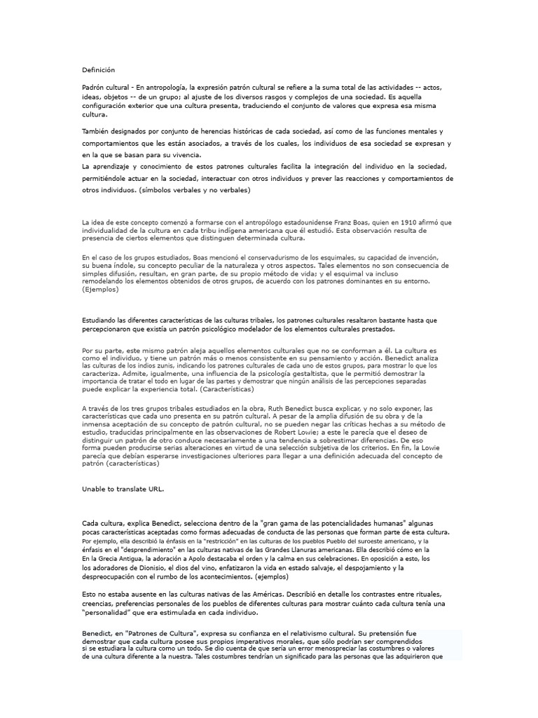 Patrones Culturales en Antropología | PDF | Antropología | Sociedad