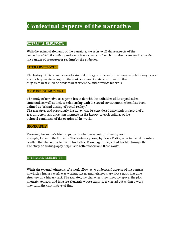 Contextual Aspects of The Narrative | PDF | Narrative | Narration