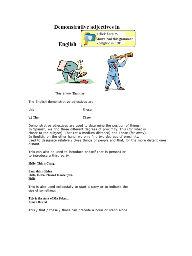 Understanding English Demonstratives | PDF | Grammatical Gender | Adjective