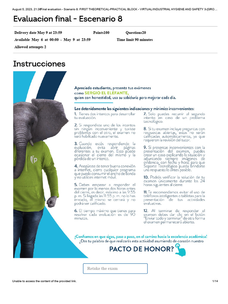 Final Evaluation - Scenario 8 - FIRST BLOCK-THEORETICAL-PRACTICAL - VIRTUAL-INDUSTRIAL HYGIENE ...