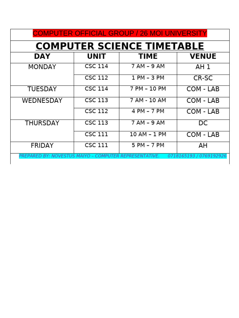 Computer Studies Timetable | PDF