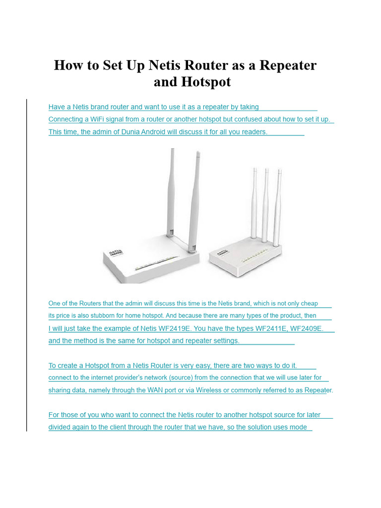 Configure Netis Router as Repeater | PDF | Wi Fi | Ip Address