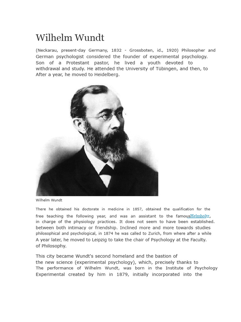 Wilhelm Wundt Biography | PDF | Psychology | Liberal Arts Education