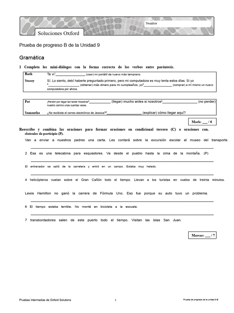 Oxford Solutions Intermedio Oxford Solutions Intermedio U9 Prueba de Progreso B | PDF