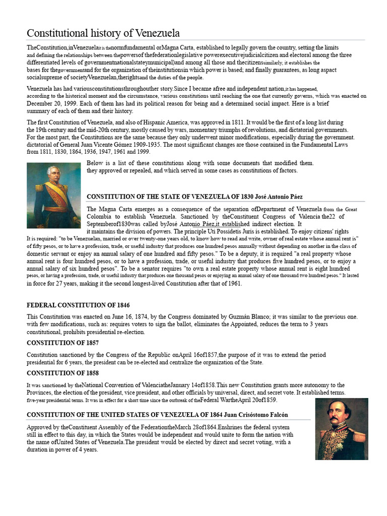 Venezuela's Constitutional History Overview | PDF | Venezuela ...