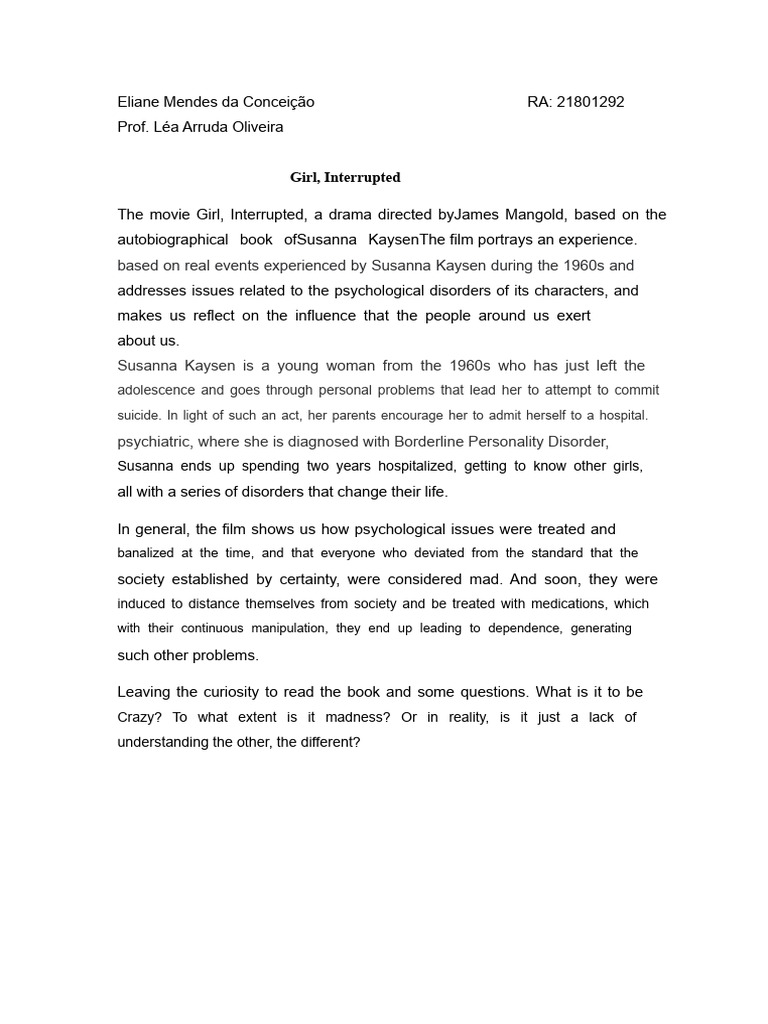 Text 3 - Movie - Girl, Interrupted | PDF