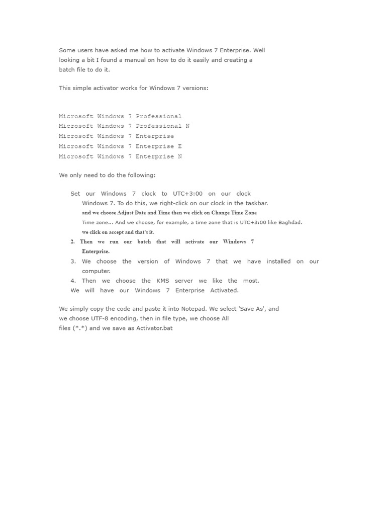 Some Users Have Asked Me How To Activate Windows 7 Enterprise. | PDF