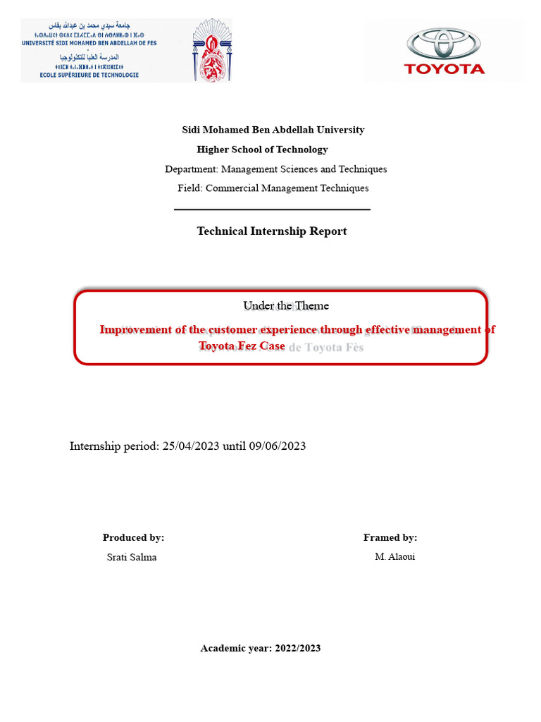 Internship Report at Toyota FES 2023 1 | PDF | Business | Cognition