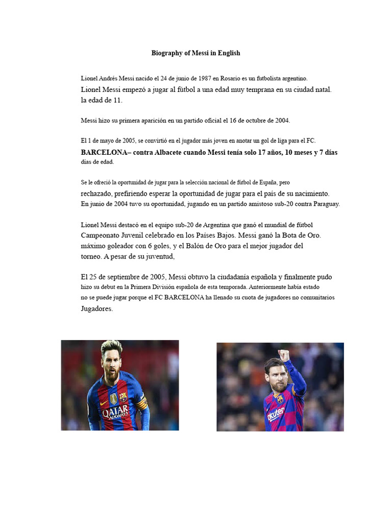 Biography of Messi in English | PDF