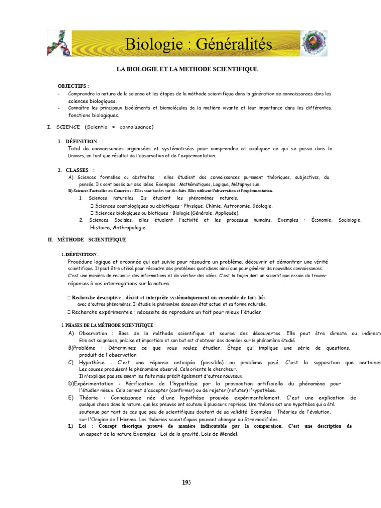 Introduction à la biologie et méthode scientifique | PDF | Science ...