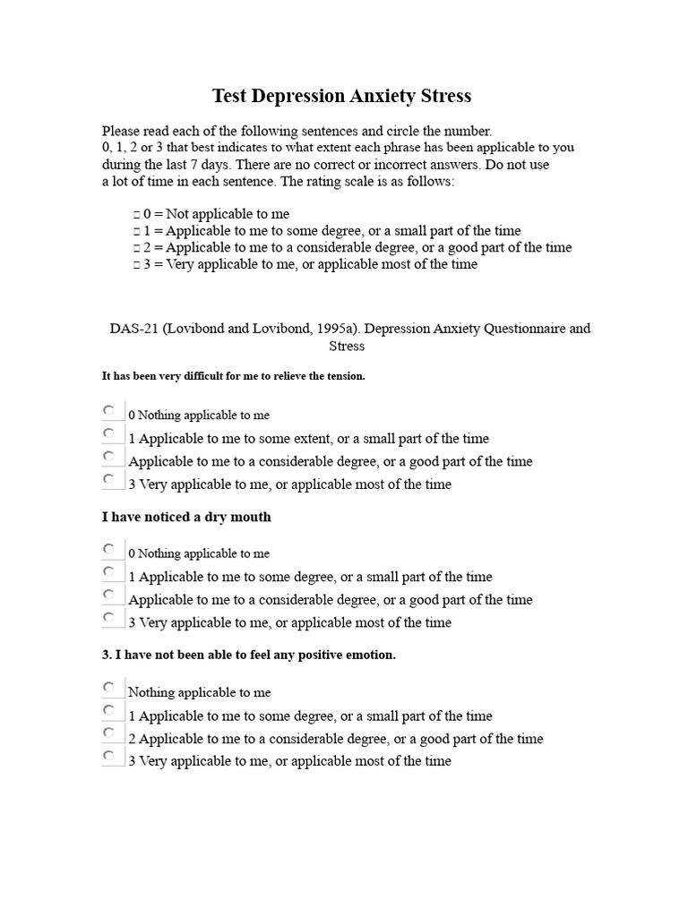 DAS-21: Depression Anxiety Stress Test | PDF | Questionnaire | Major ...