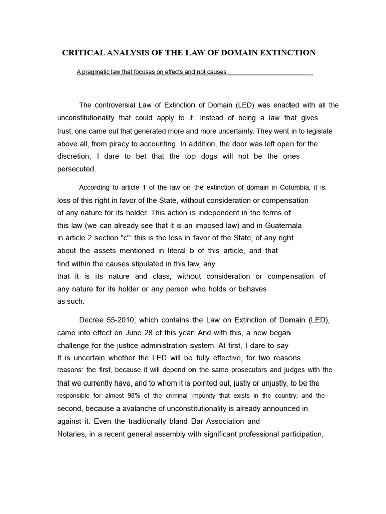 CRITICAL ANALYSIS OF THE LAW OF DOMAIN EXTINCTION To Submit | PDF ...