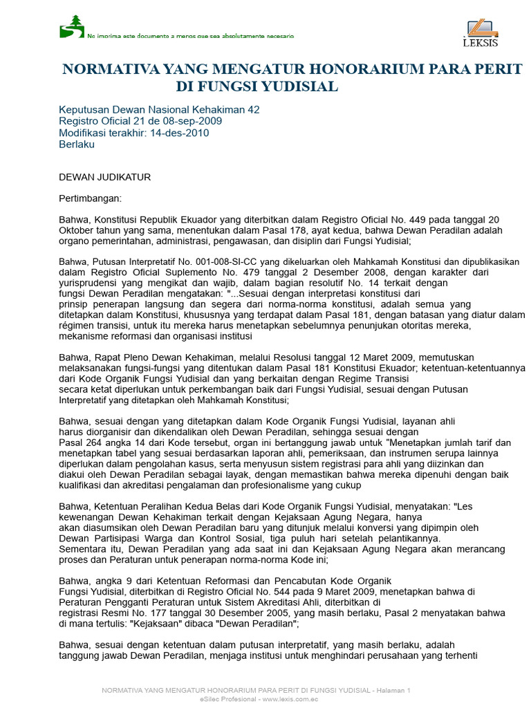 Honorarium Perit dalam Fungsi Yudisial | PDF