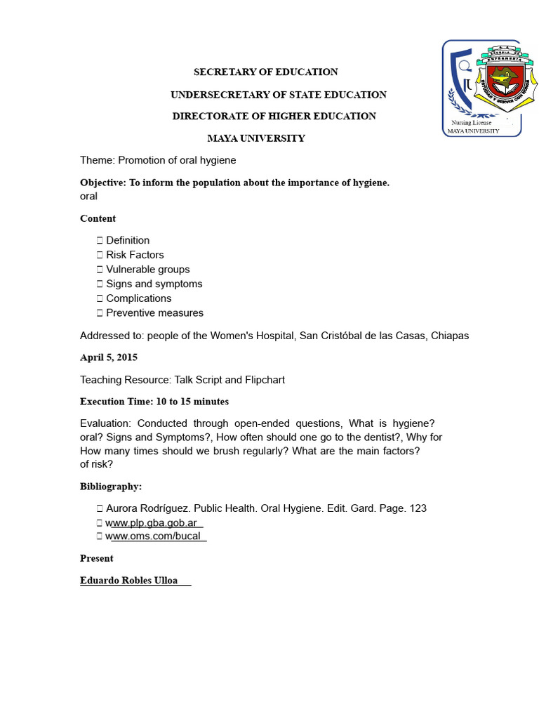 Oral Hygiene Script | PDF