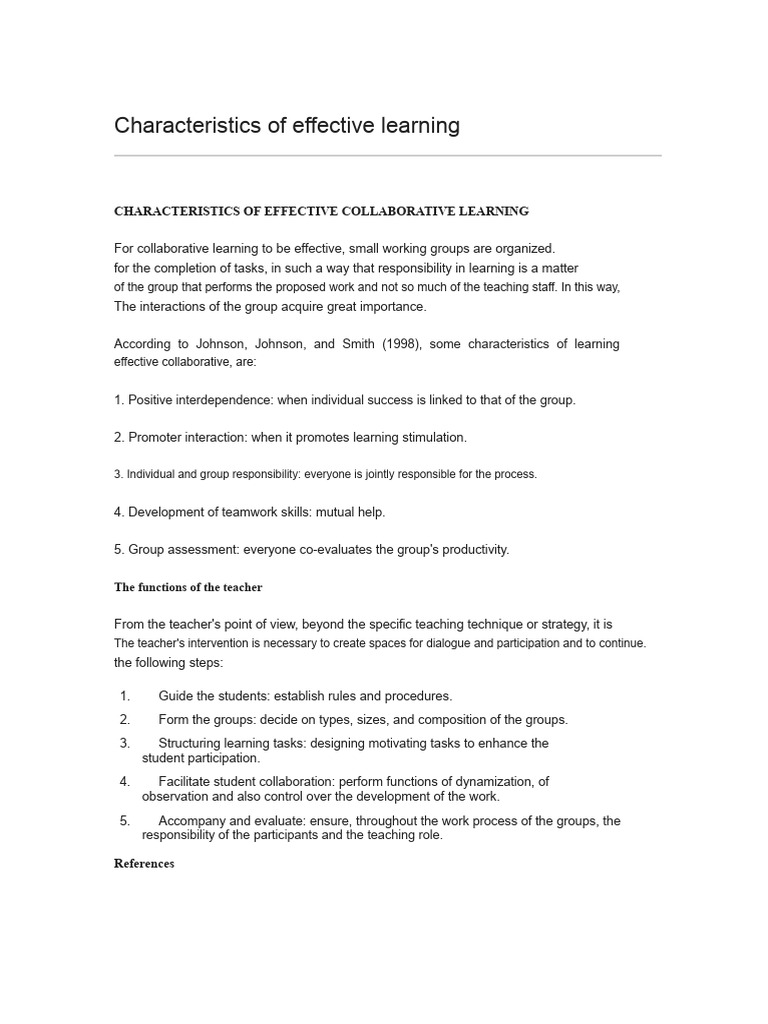 Characteristics of Effective Learning | PDF