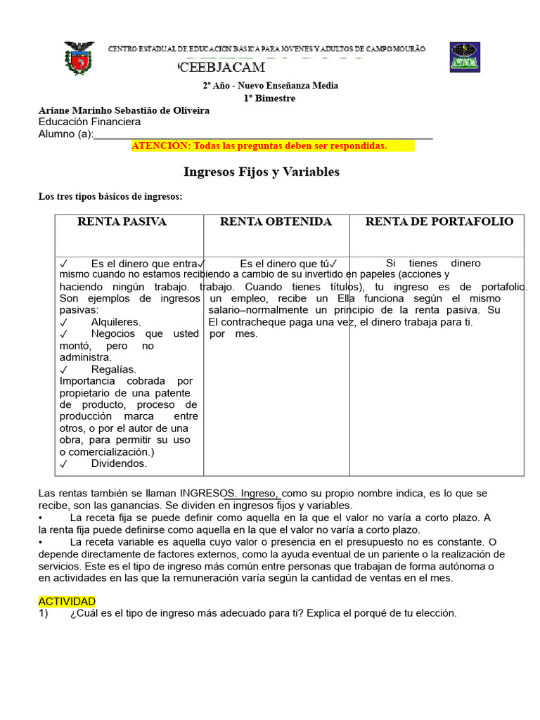 Educación Financiera: Ingresos y Gastos | PDF | Planificación ...
