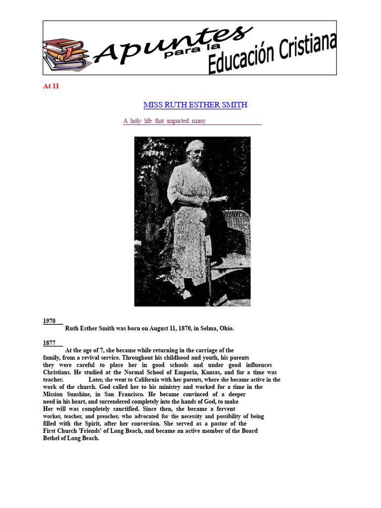 Ruth Esther Smith: Missionary Legacy | PDF | Holiness Movement ...