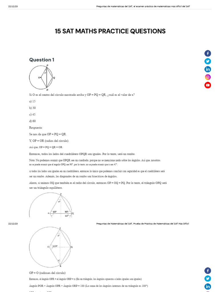 Preguntas de matemáticas del SAT, el examen de práctica de matemáticas ...
