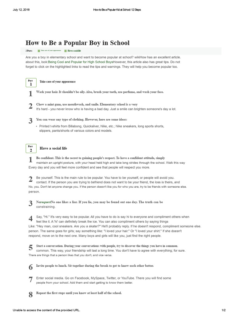 Tips for Boys to Gain Popularity in School | PDF