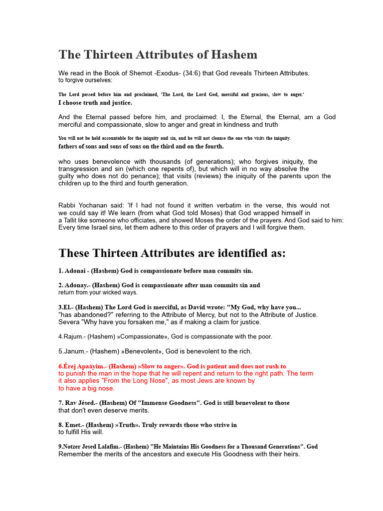 The Thirteen Attributes of Hashem | PDF | Forgiveness | Jewish Holidays