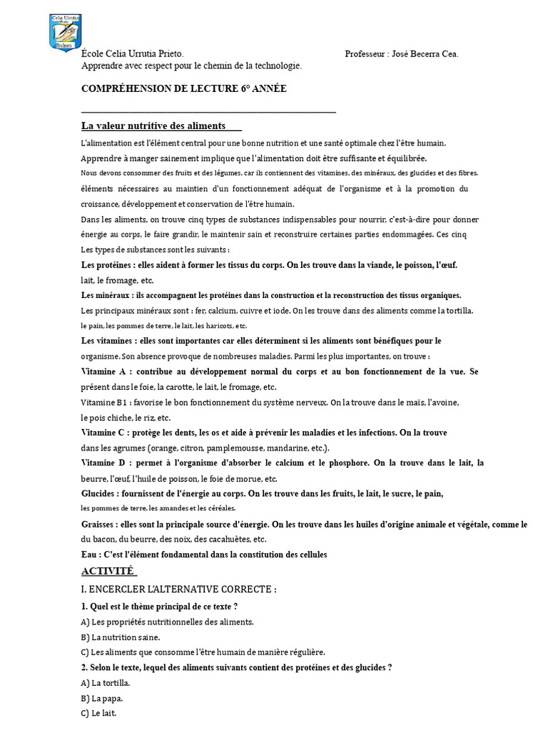 Valeur nutritive des aliments essentiels | PDF | Lait | Nutrition