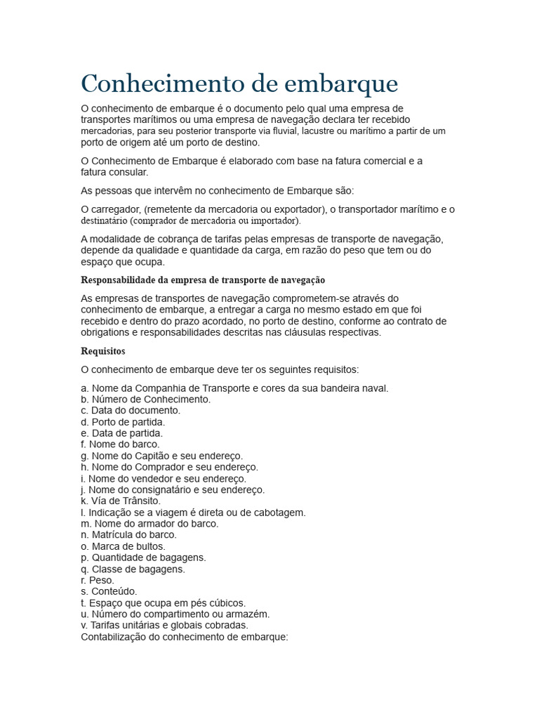 Entenda o Conhecimento de Embarque | PDF | Transporte | Navios