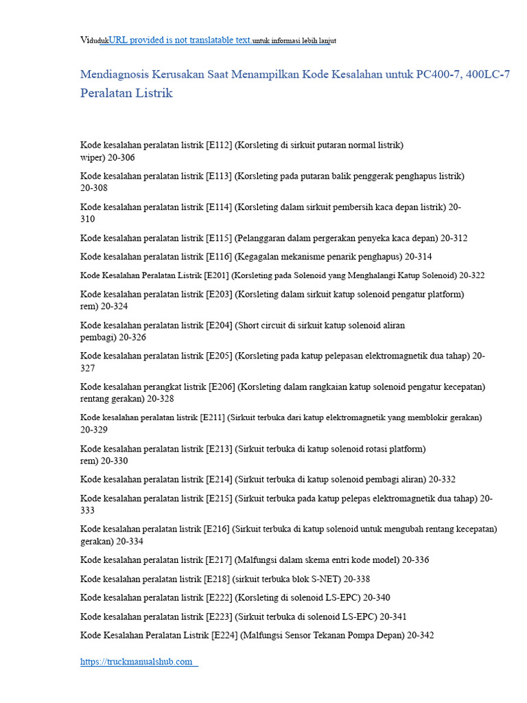 Kode Kesalahan Untuk Ekskavator Komatsu PC400-7, 400LC-7 - Peralatan Listrik | PDF
