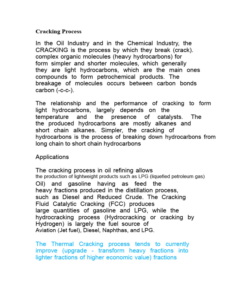 Understanding the Cracking Process in Oil | PDF | Cracking (Chemistry ...