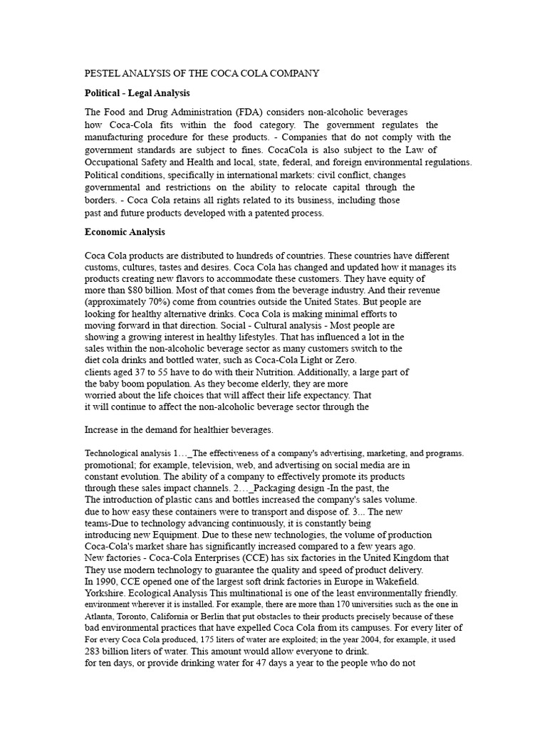PESTEL Analysis of Coca-Cola Company | PDF | Coca Cola | Cola