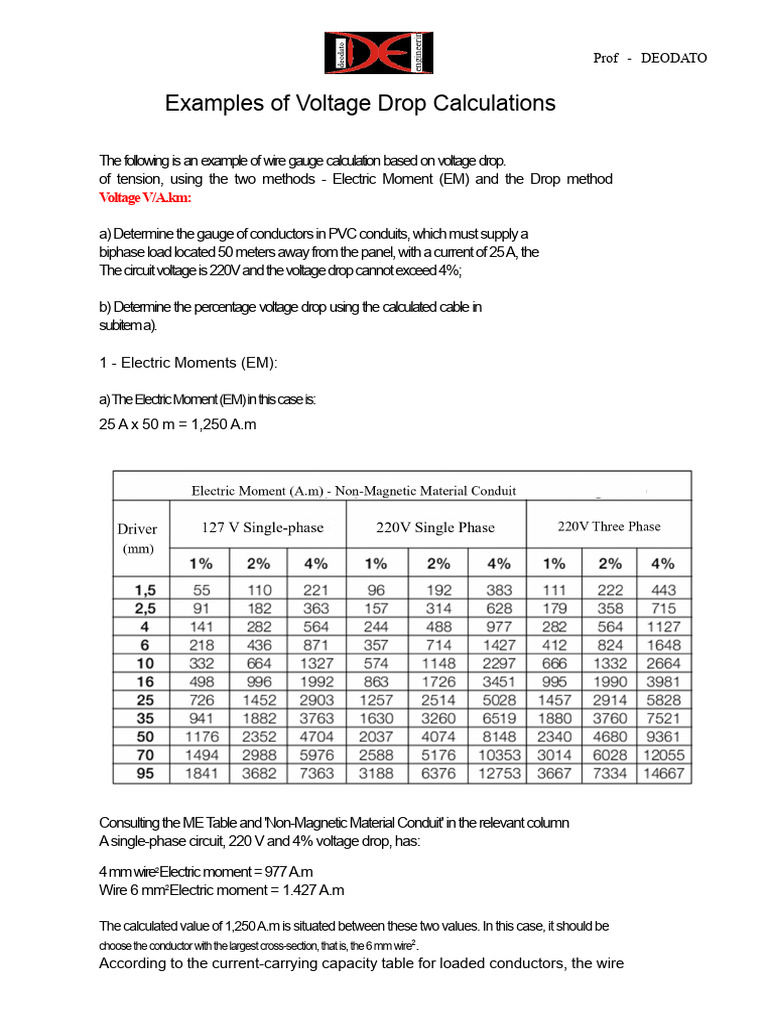 Voltage Drop Calculations Exercises | PDF | Electric Power Distribution ...