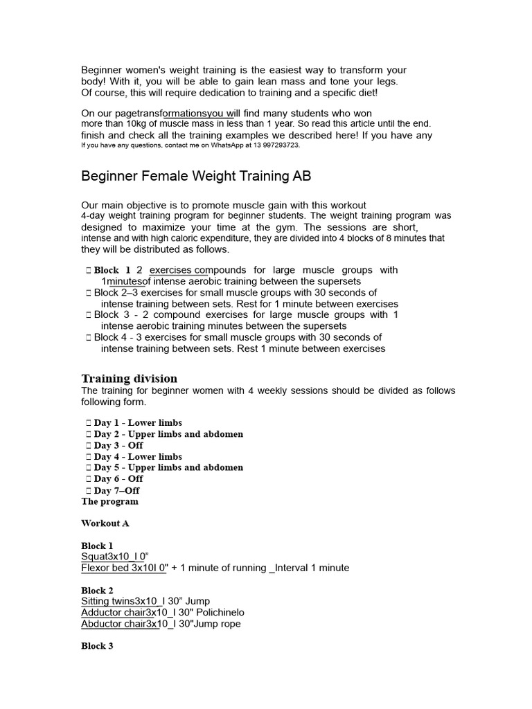 Beginner Female Weight Training | PDF | Strength Training | Human Leg