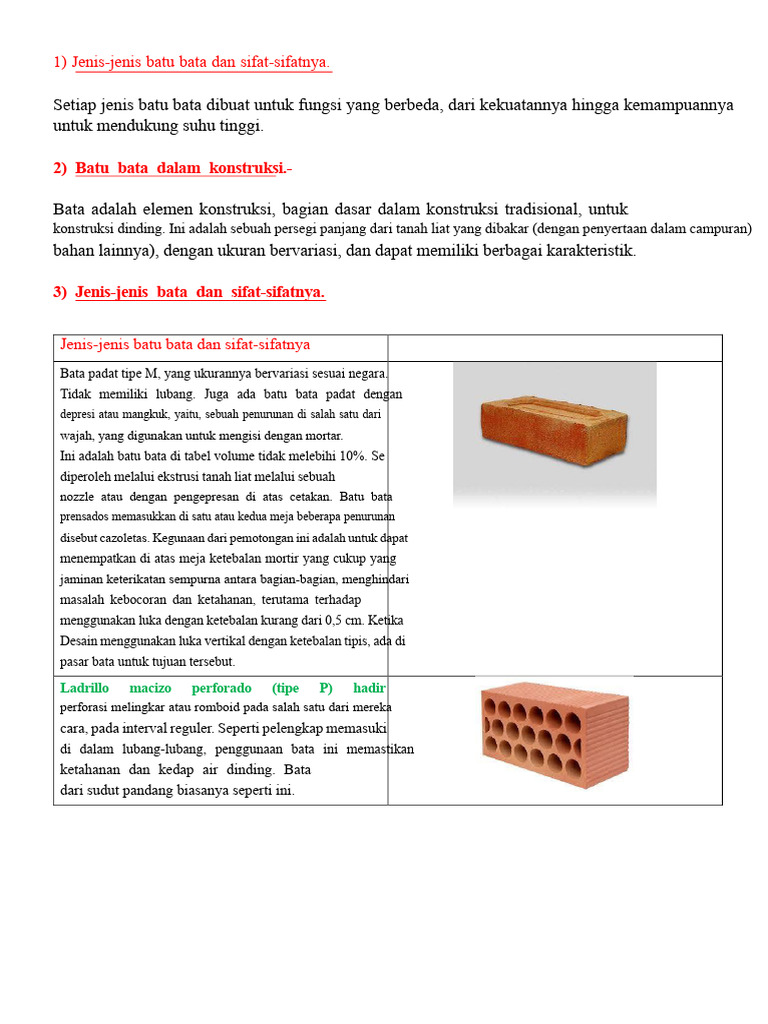 Jenis-Jenis Batu Bata Dan Sifat-Sifatnya | PDF