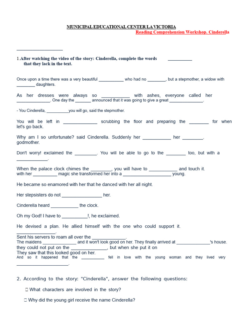 Reading Comprehension Cinderella | PDF | Cinderella | Fairies