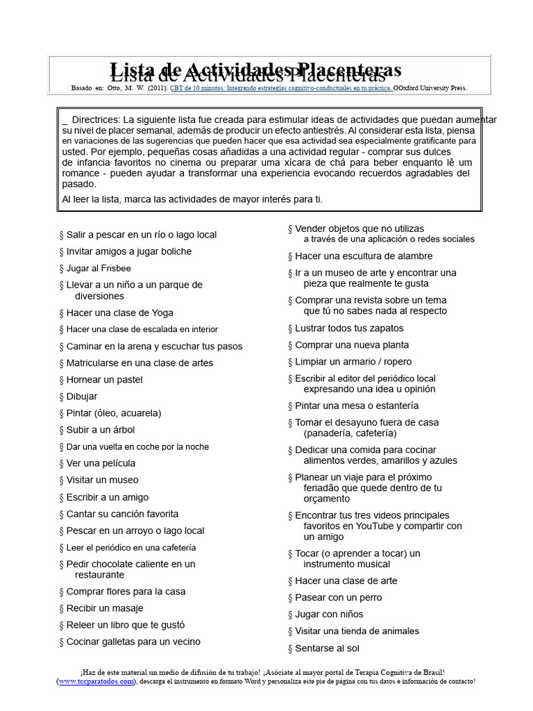 Lista de Actividades Placenteras (WWW - Tccparatodos.com) | PDF