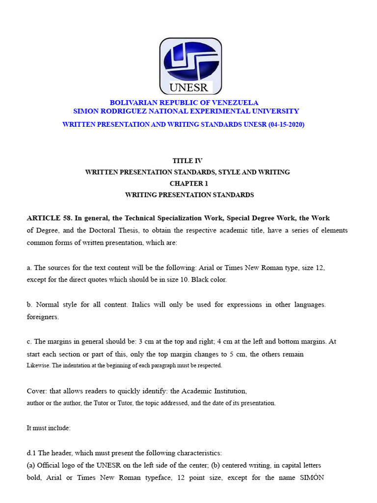 UNESR Logo Presentation Standards | PDF | Thesis | Letter Case