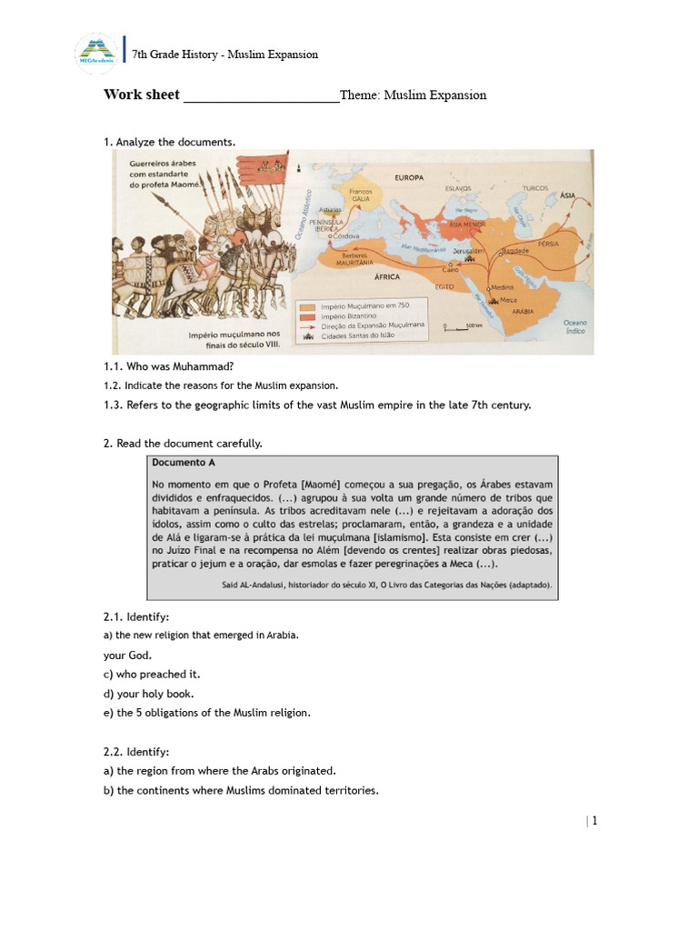 7th Grade Muslim Expansion Worksheet | PDF | Moors | Portugal