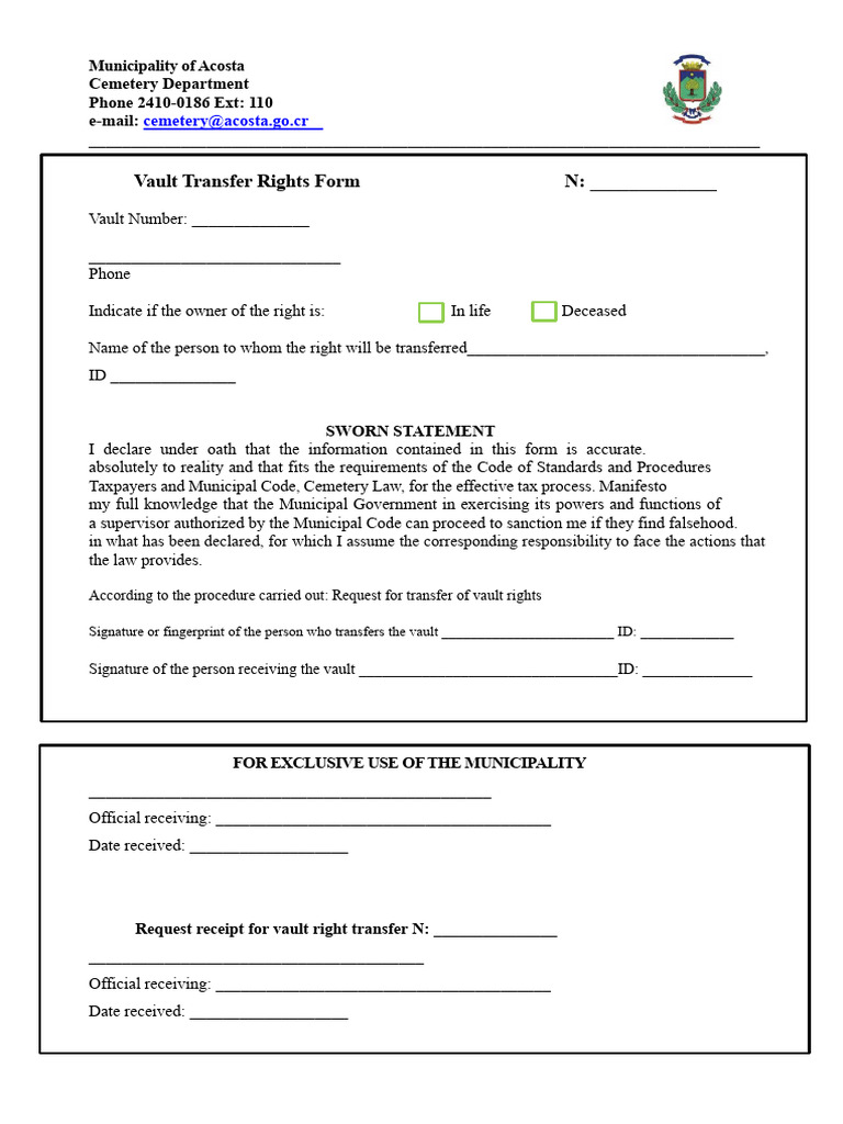 Funeral Rights Transfer Form | PDF | Taxes | Government