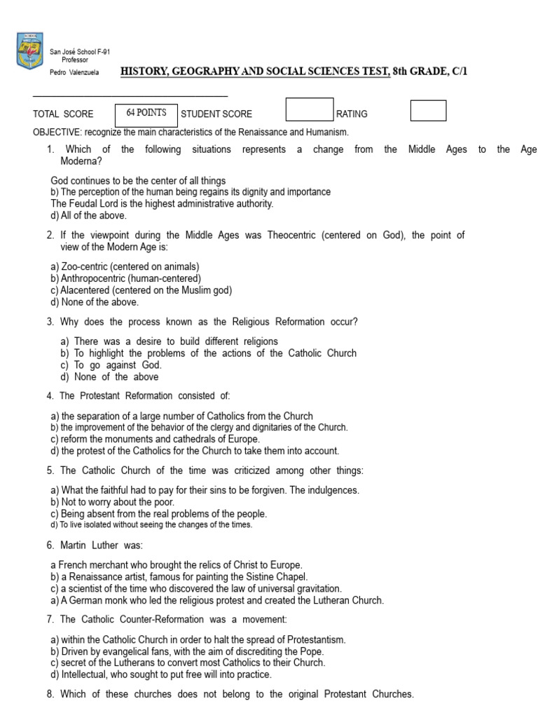 History Test 8 Basic Reform and Counter-Reform | PDF | Protestantism ...