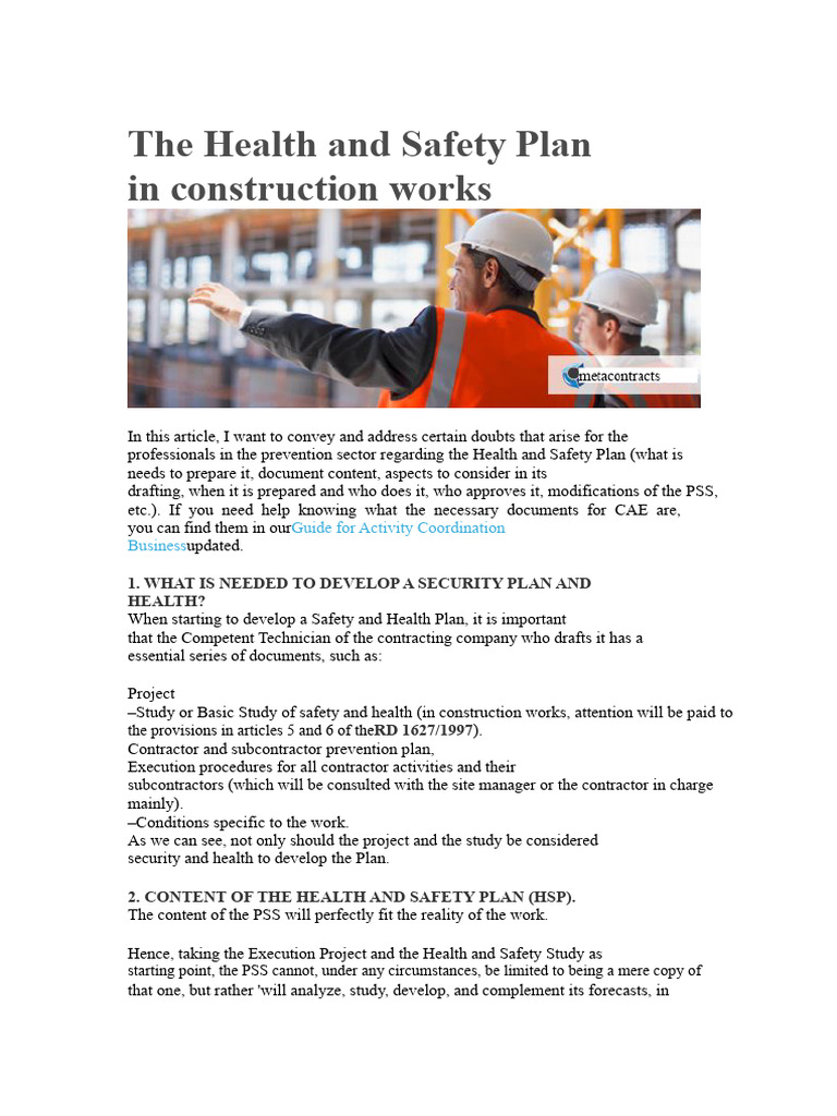 The Safety and Health Plan in Construction Works | PDF | Personal ...