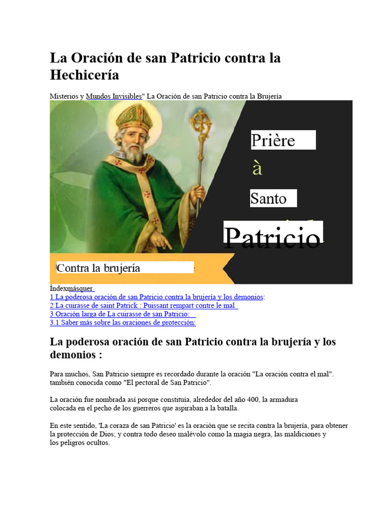 Oración de San Patricio contra la Brujería | PDF | Creencia religiosa y ...