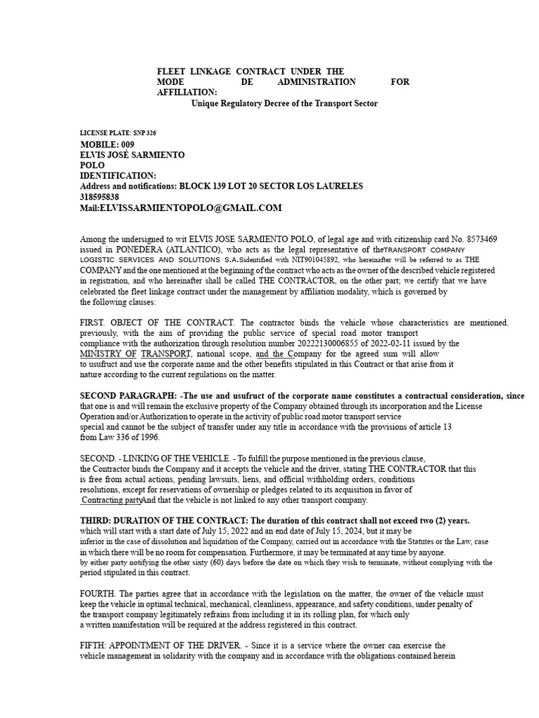 Affiliation Contract Plate SNP326 | PDF | Insurance | Employment