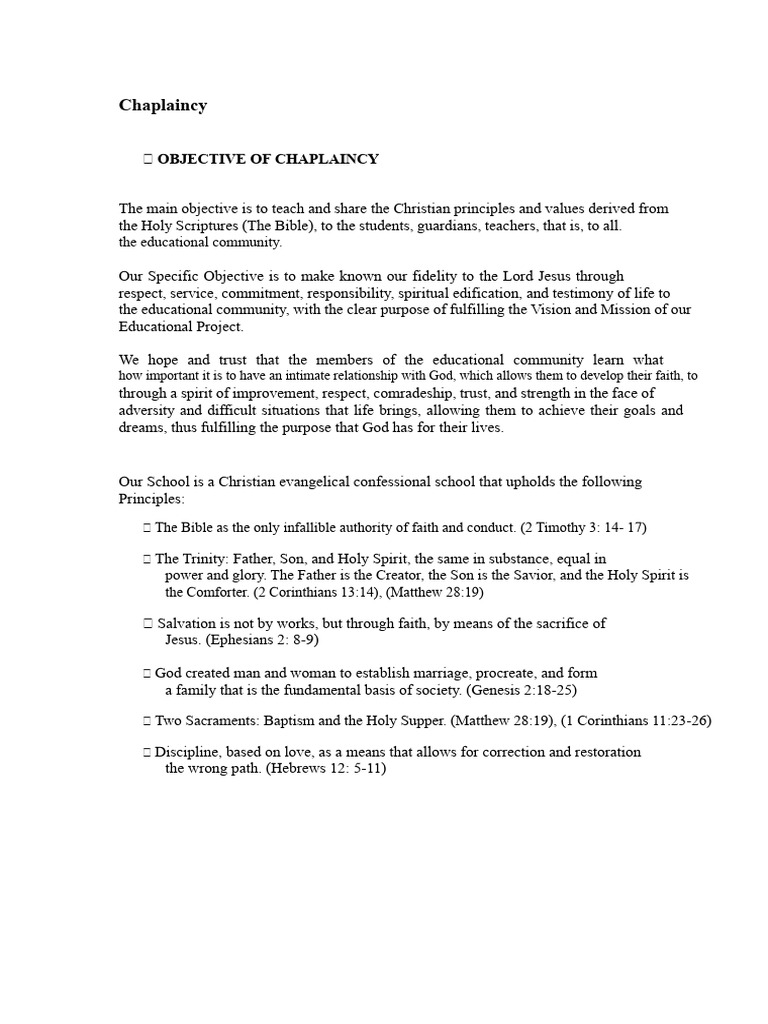Objective of The Chaplaincy | PDF | Chaplain | Faith