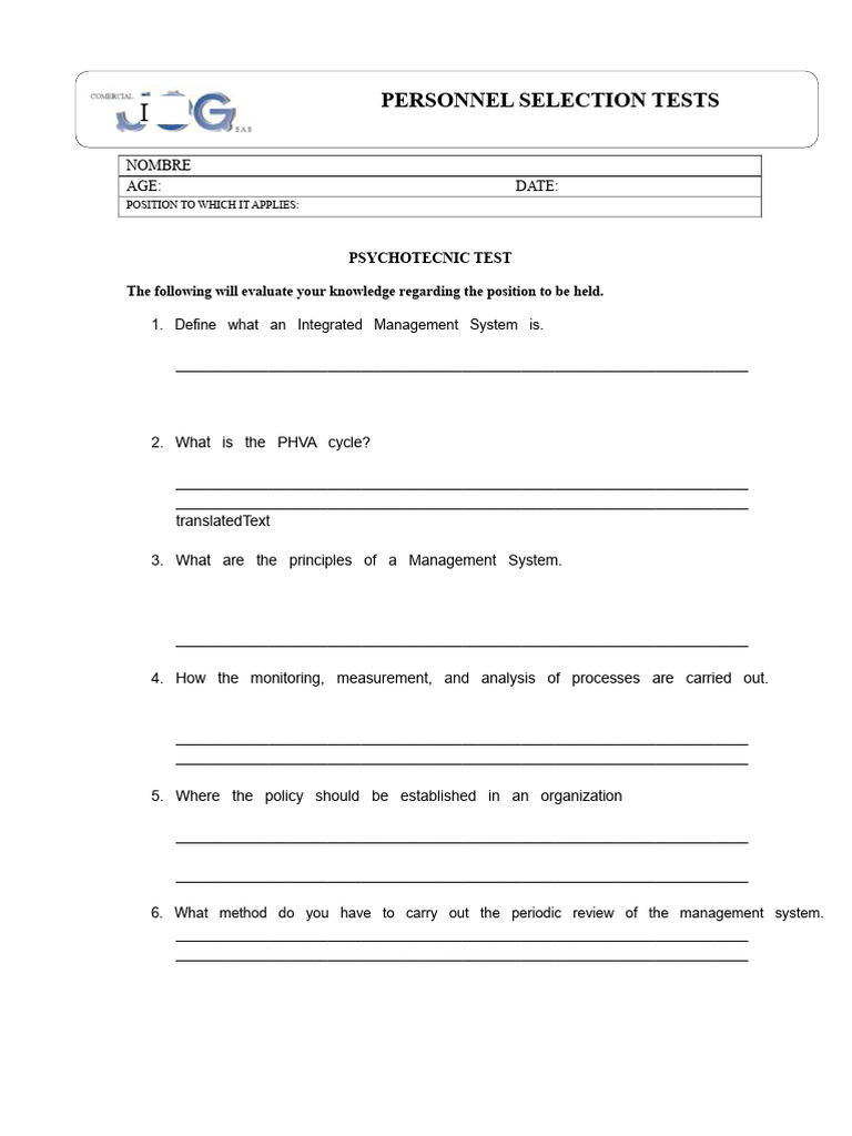Psychotechnical Tests SST | PDF