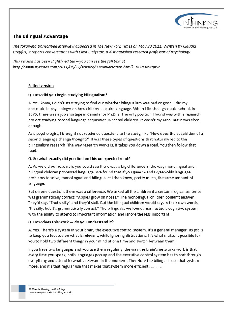 Bilingualism Transcribed Interview | PDF | Multilingualism | Cognitive ...