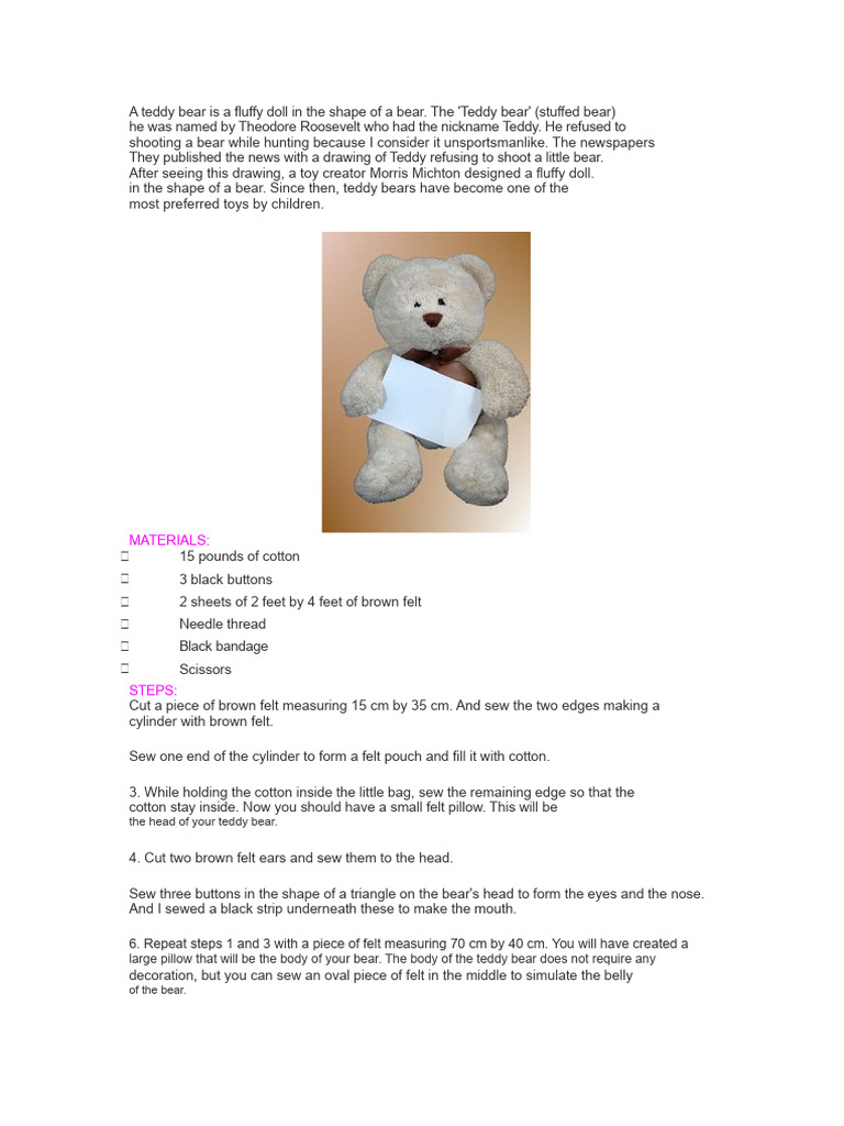How to Make a Teddy Bear Step-by-Step | PDF