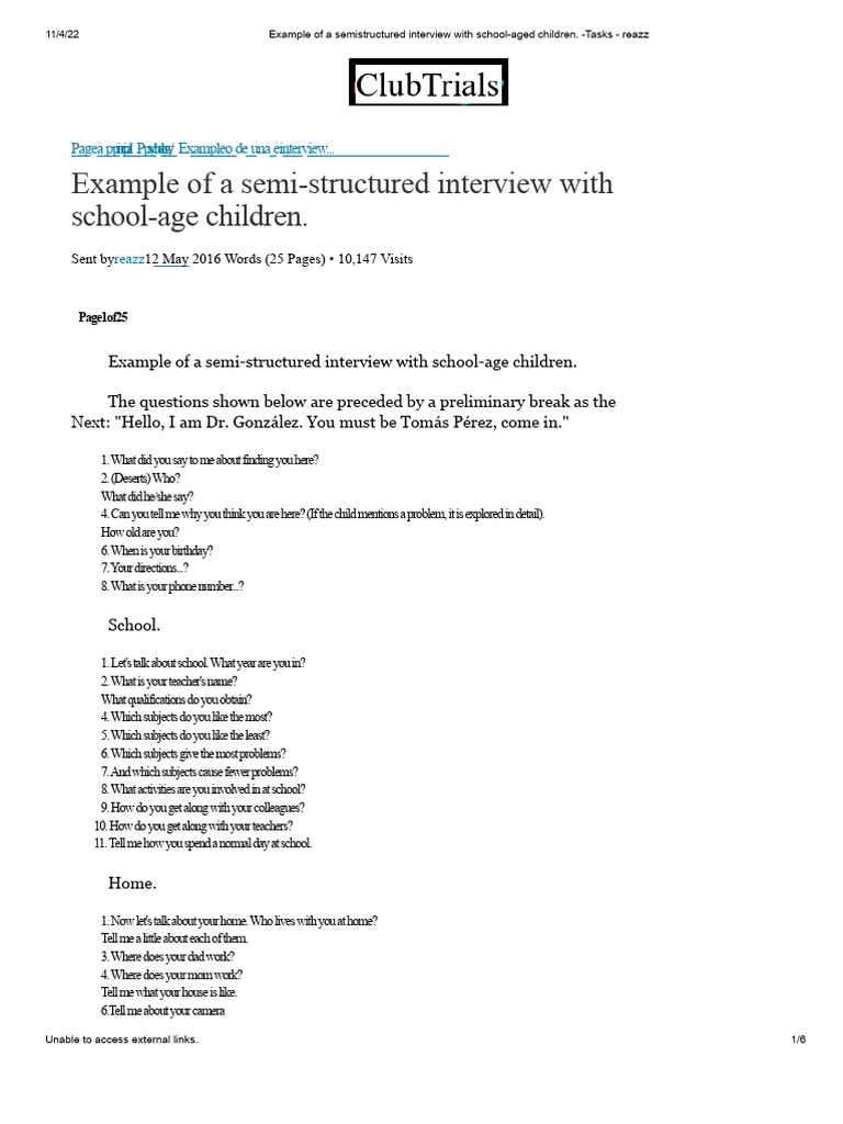 Semi-Structured Interview with Children | PDF | Psychology