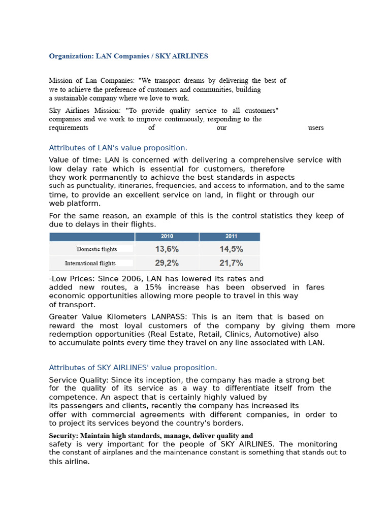 LAN vs. SKY Airlines: Value Propositions | PDF | Airlines | Transport