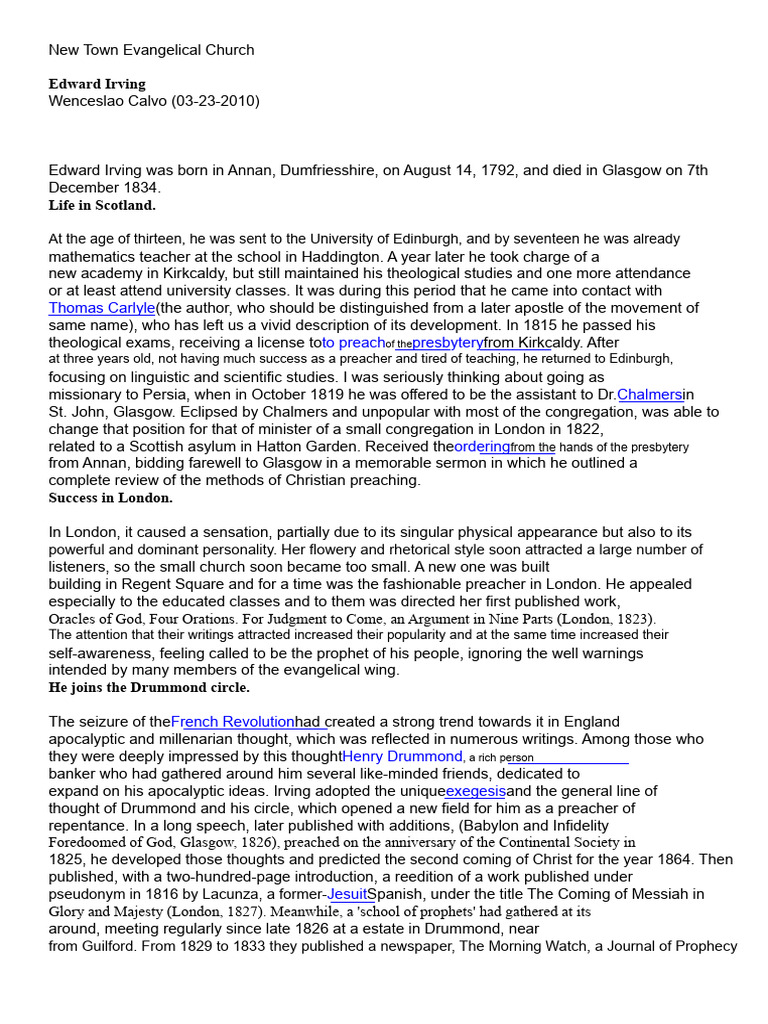 Edward Irving | PDF | Religious Belief And Doctrine | Abrahamic Religions