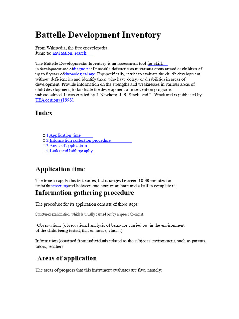 Battelle Development Inventory | PDF | Child Development | Cognitive ...